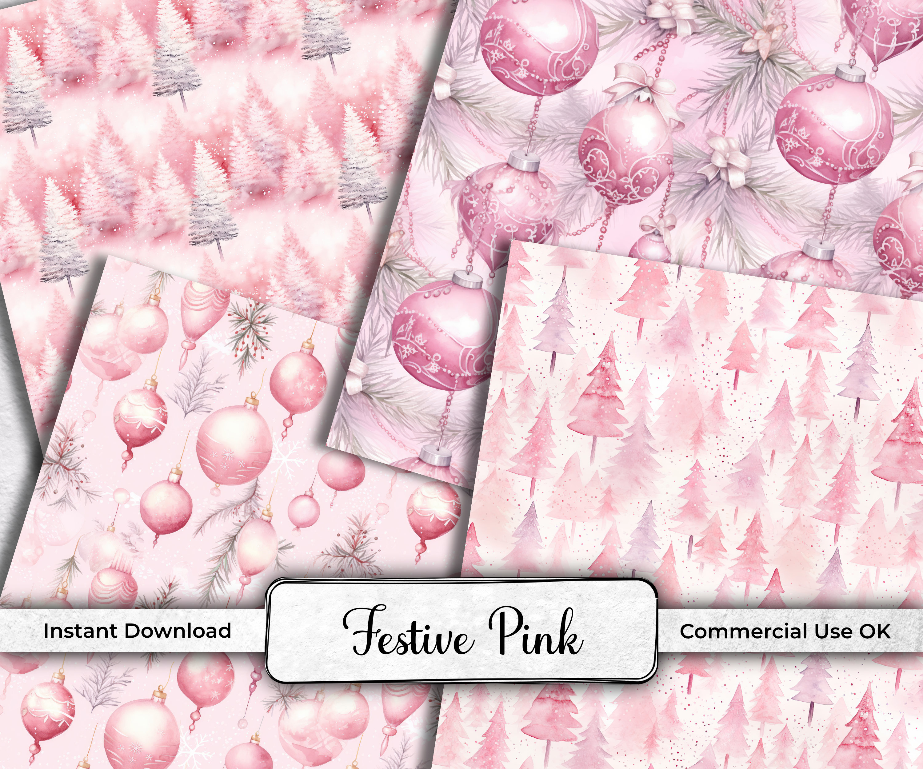Pink Christmas Seamless Paper Pack, Printable Holiday Patterns, 12 X 12 ...