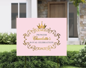 Little Princess Crown - Welcome Sign - Pink and Gold Party Outdoor Lawn ...