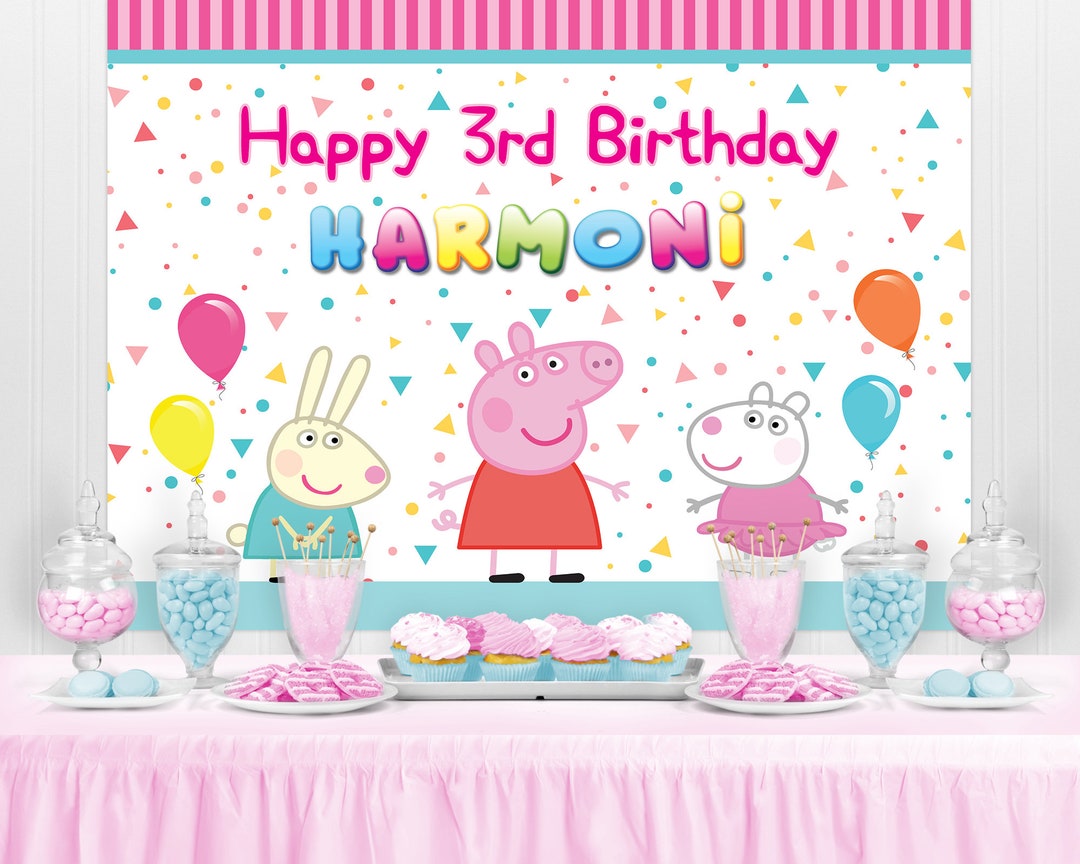 PIG Character Inspired Backdrop - Personalized Birthday Party Backdrop ...