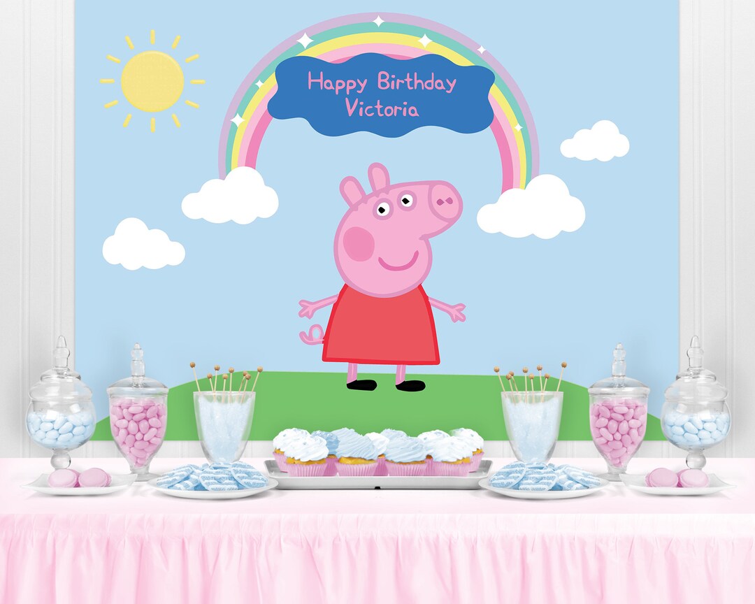 PIG Character Inspired Backdrop - Personalized Birthday Party Backdrop ...