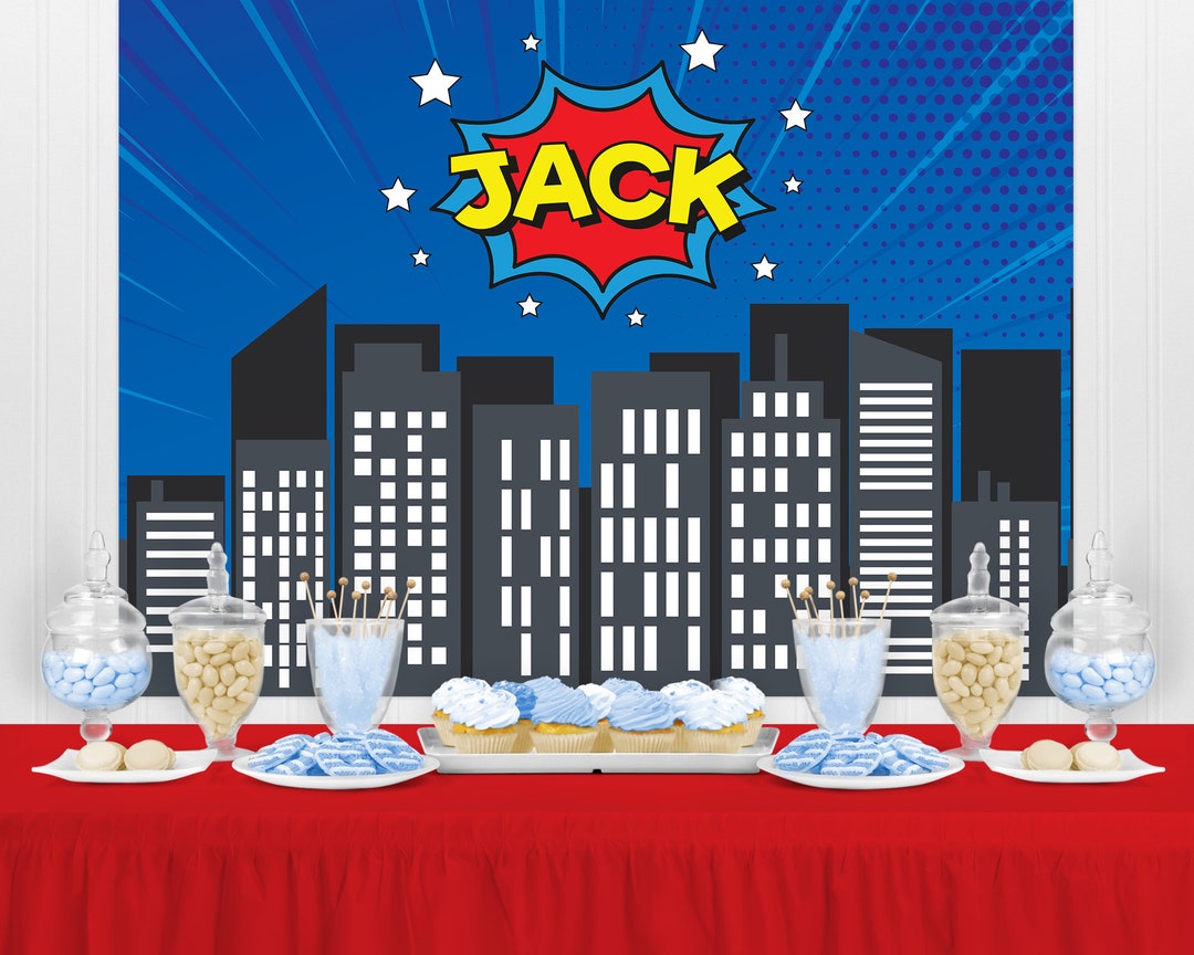 SUPERHERO Personalized Birthday Party Backdrop - Super Hero Birthday ...