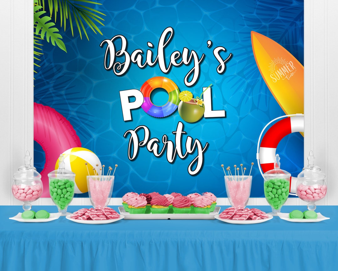 POOL BEACH Party Backdrop - Pool Beach Party Background - Personalized ...