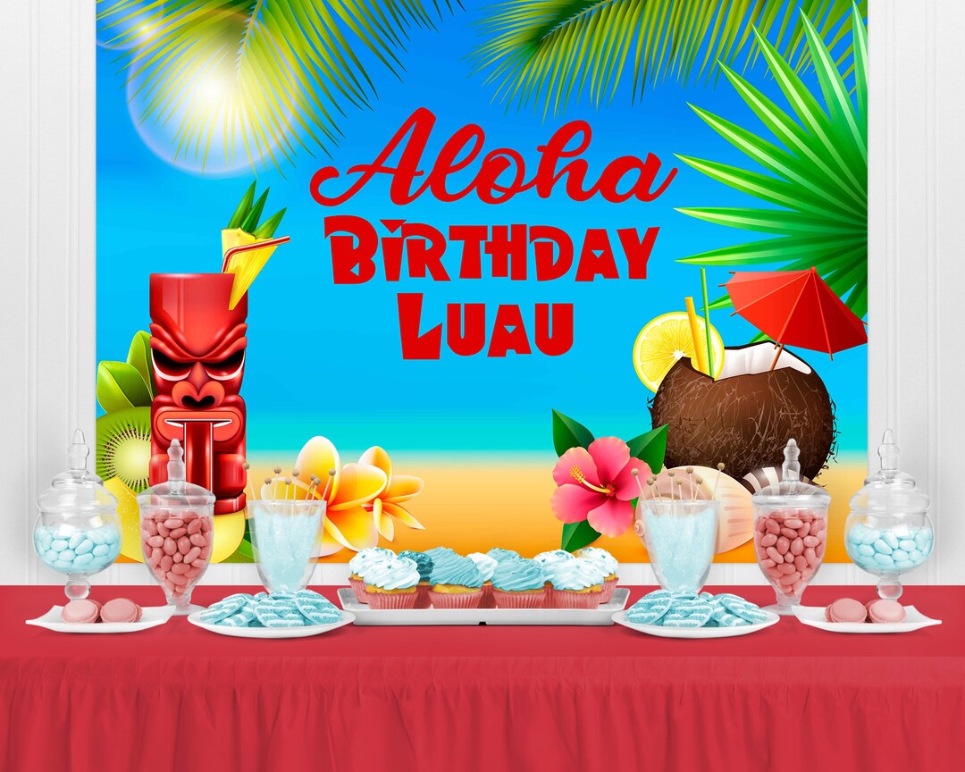 LUAU Party Backdrop - Beach Party Background - Personalized Tropical ...