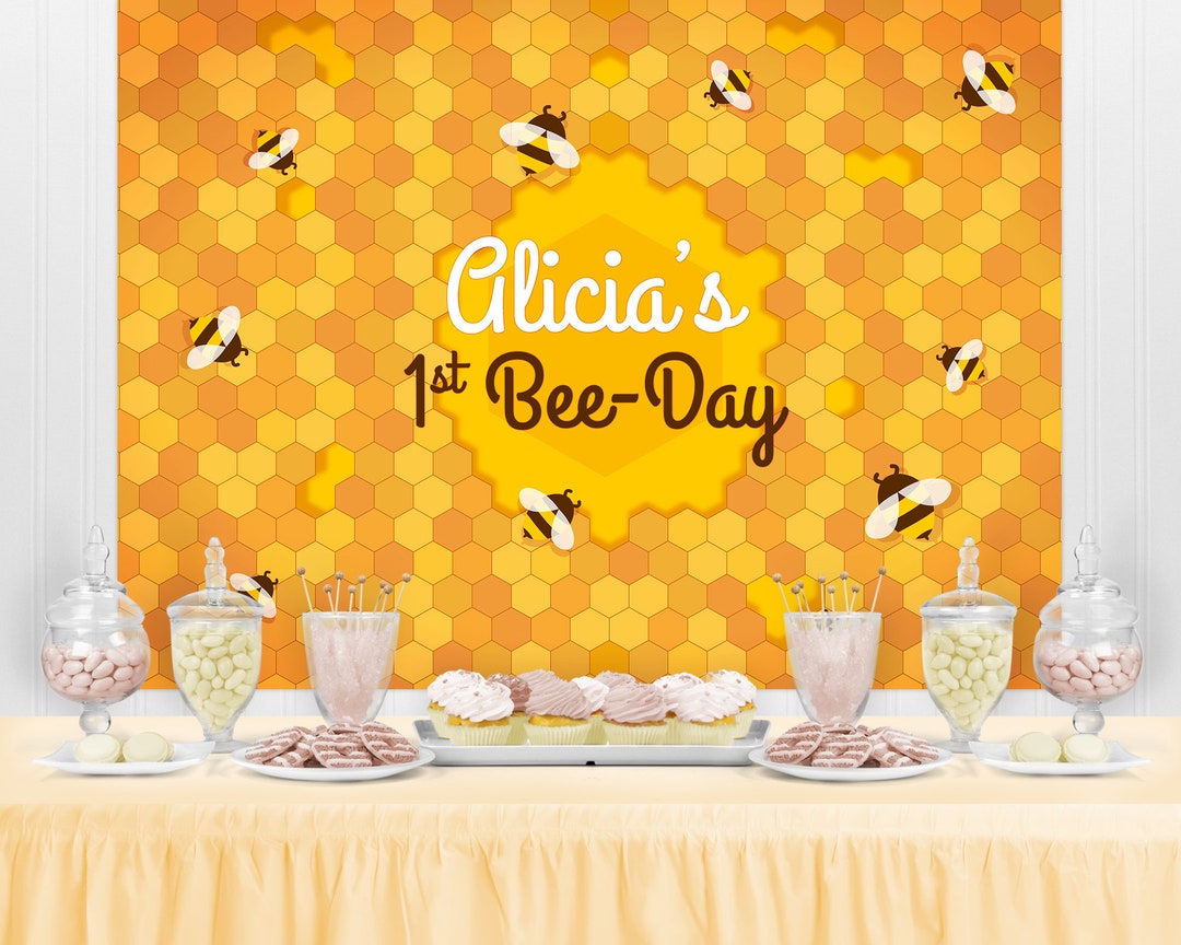BEE Personalized Party Backdrop First Bee Day Birthday Party Background ...