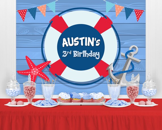 NAUTICAL Personalized Party Backdrop Maritime First Birthday | Etsy