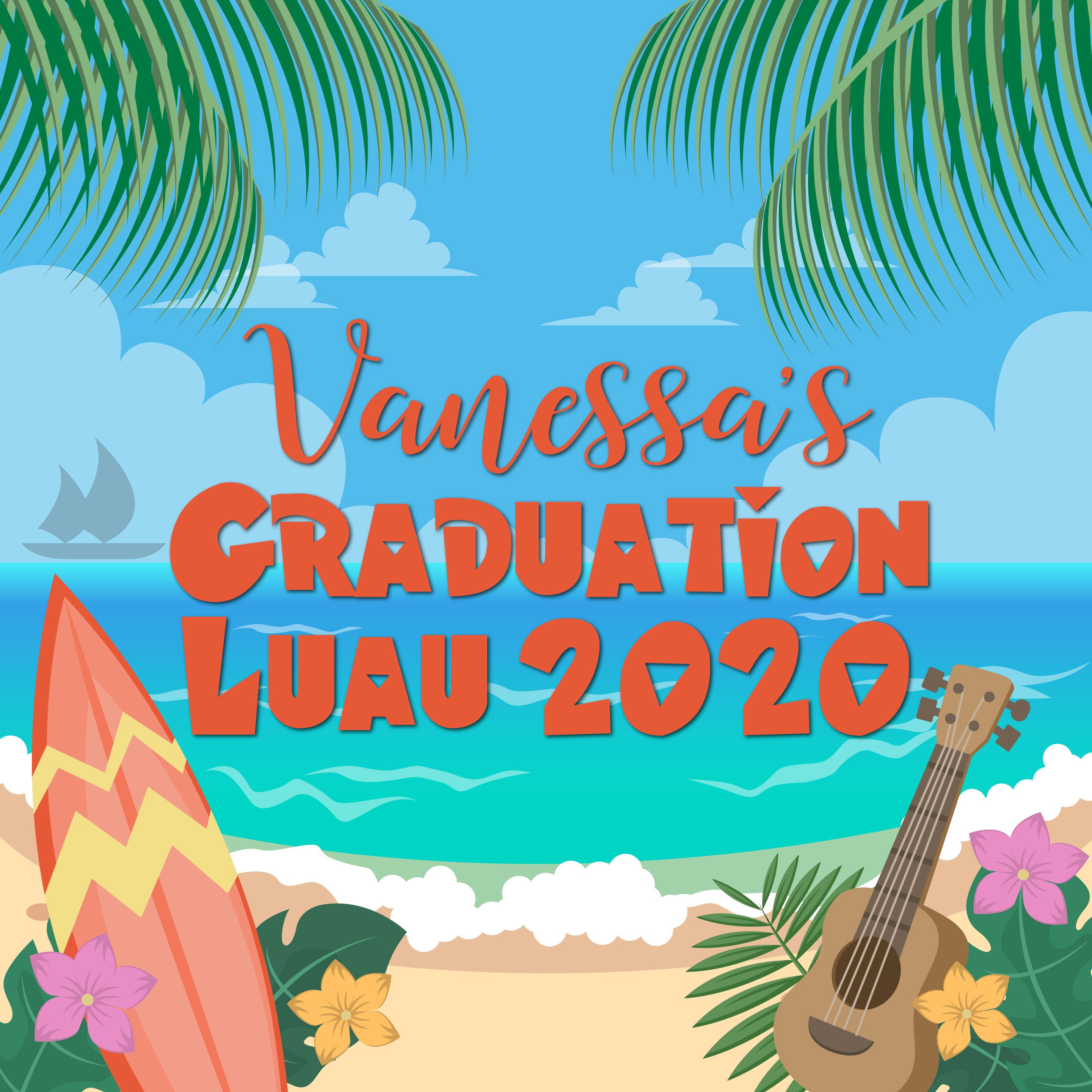 LUAU SURF Personalized Party Backdrop - Beach LUAU Graduation Party ...