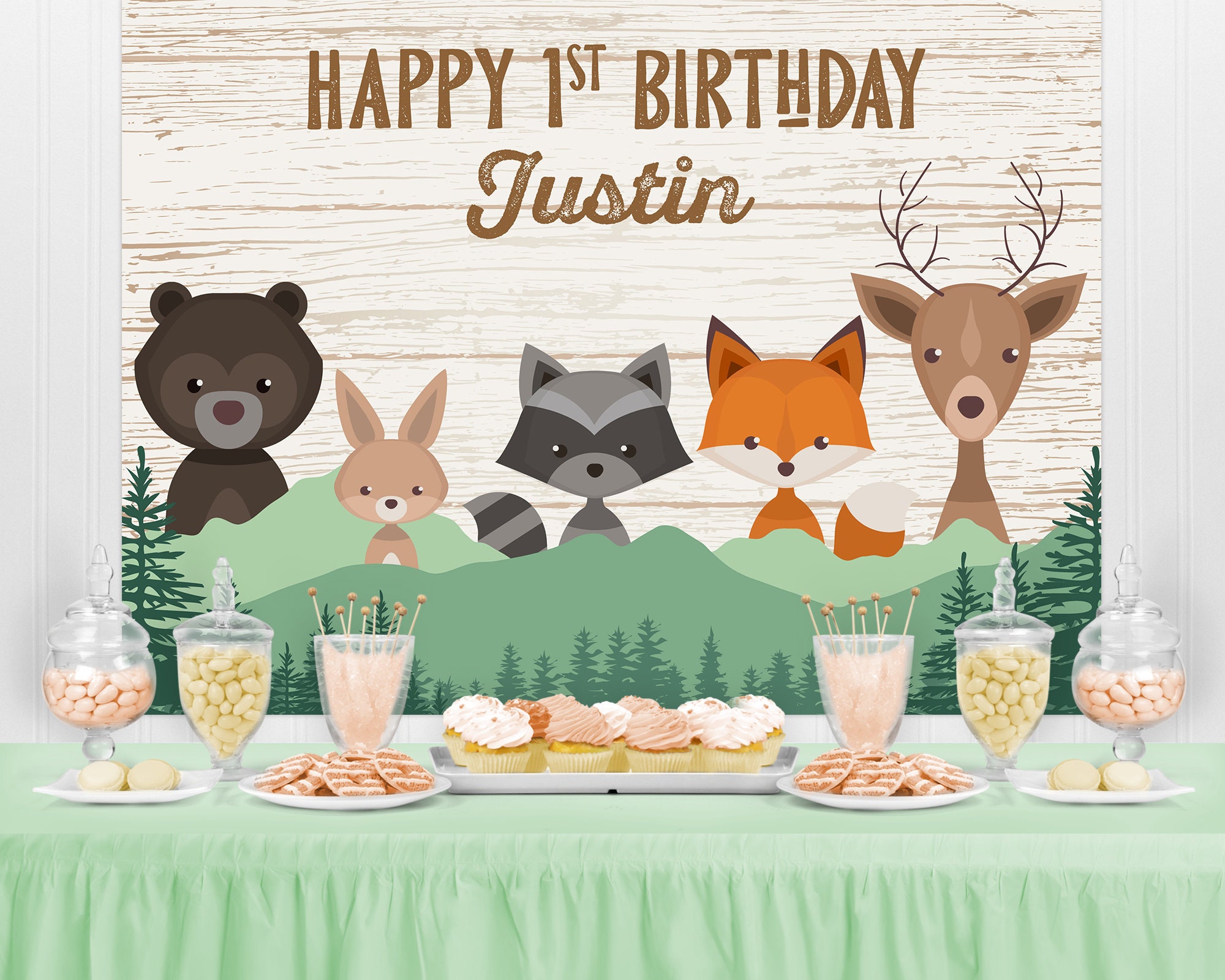 WOODLAND Personalized Birthday Party Backdrop Forest Party | Etsy