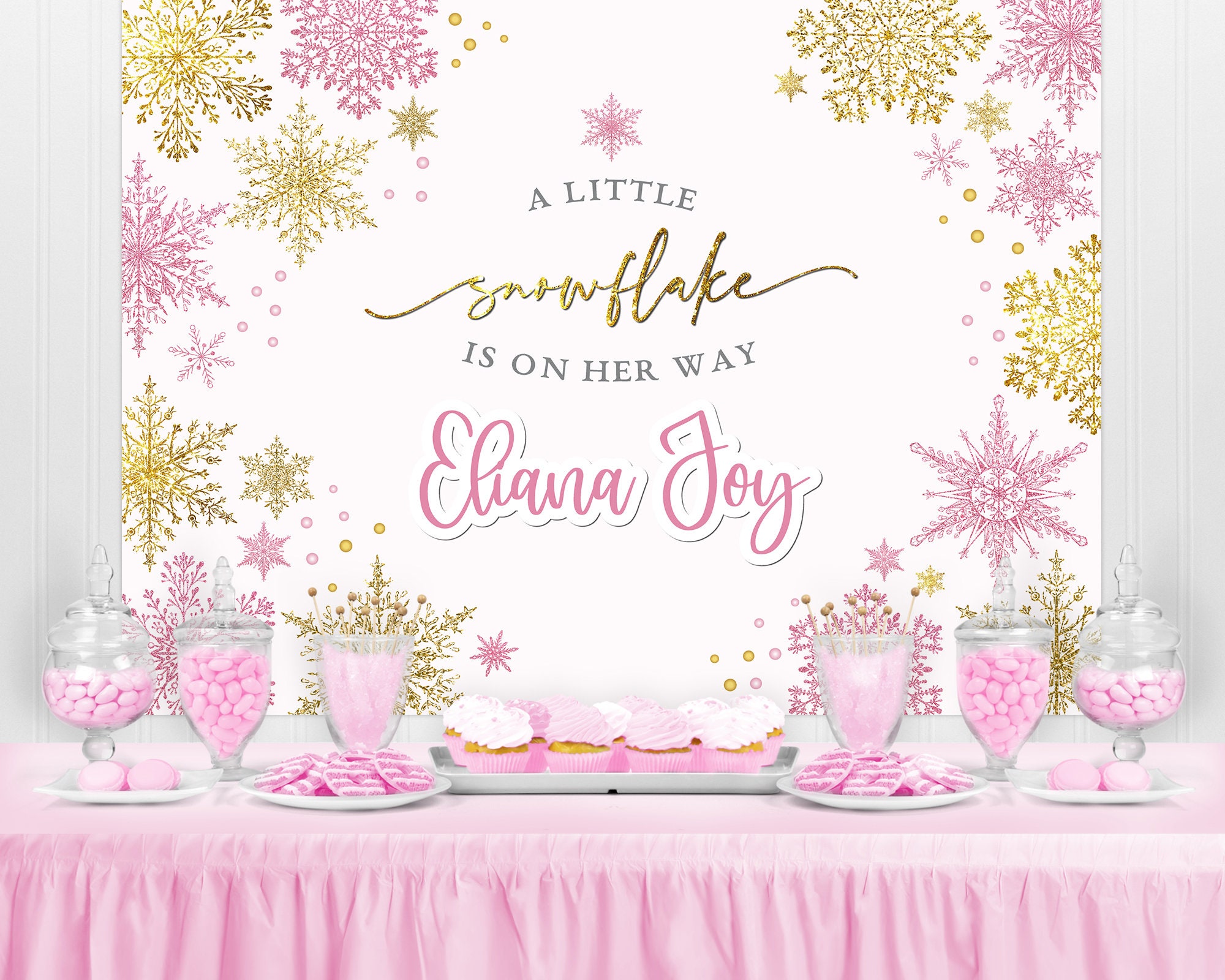 SNOWFLAKE Baby Shower Personalized Birthday Backdrop - Etsy