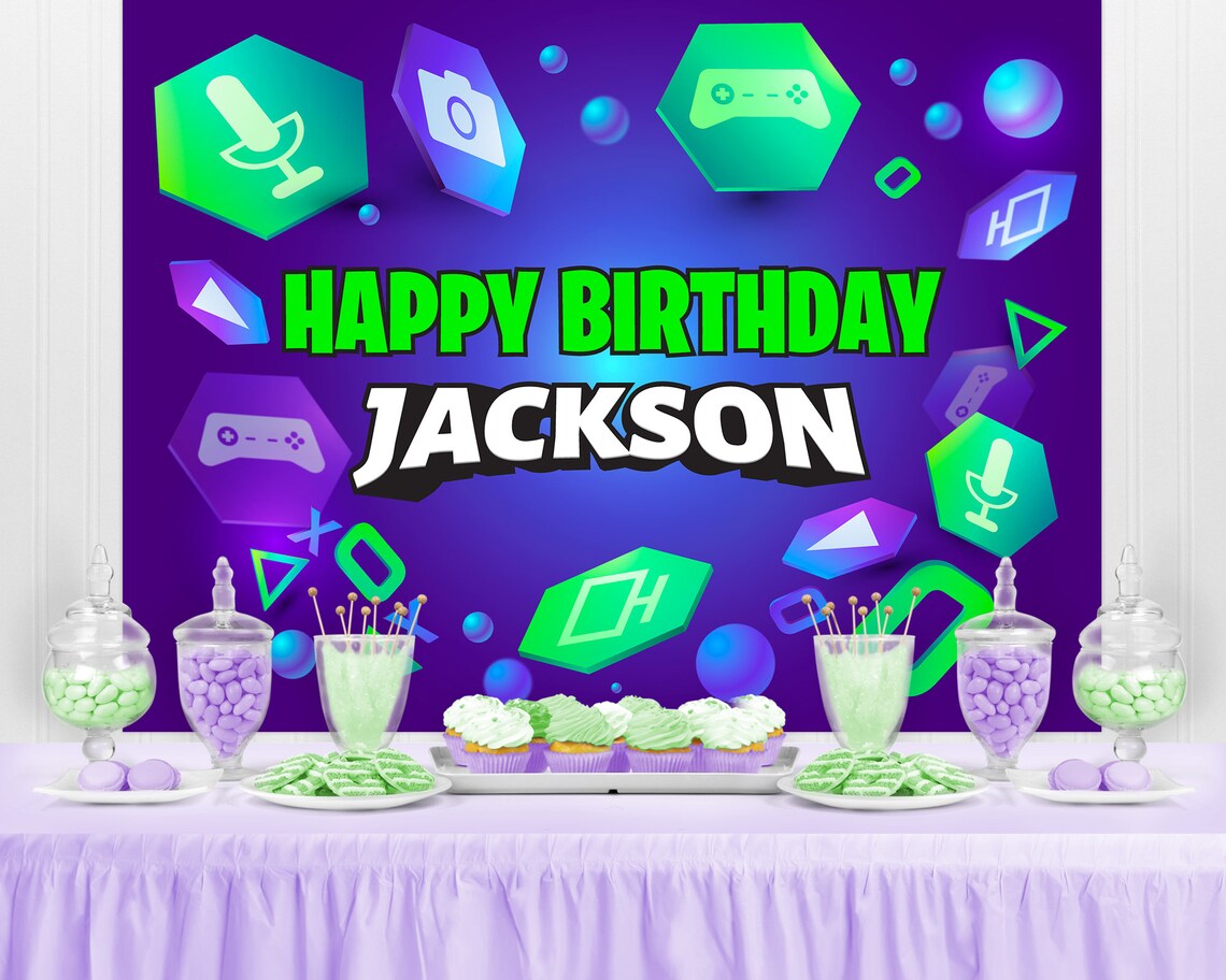 GAMING PARTY Backdrop Video Game Birthday Background | Etsy
