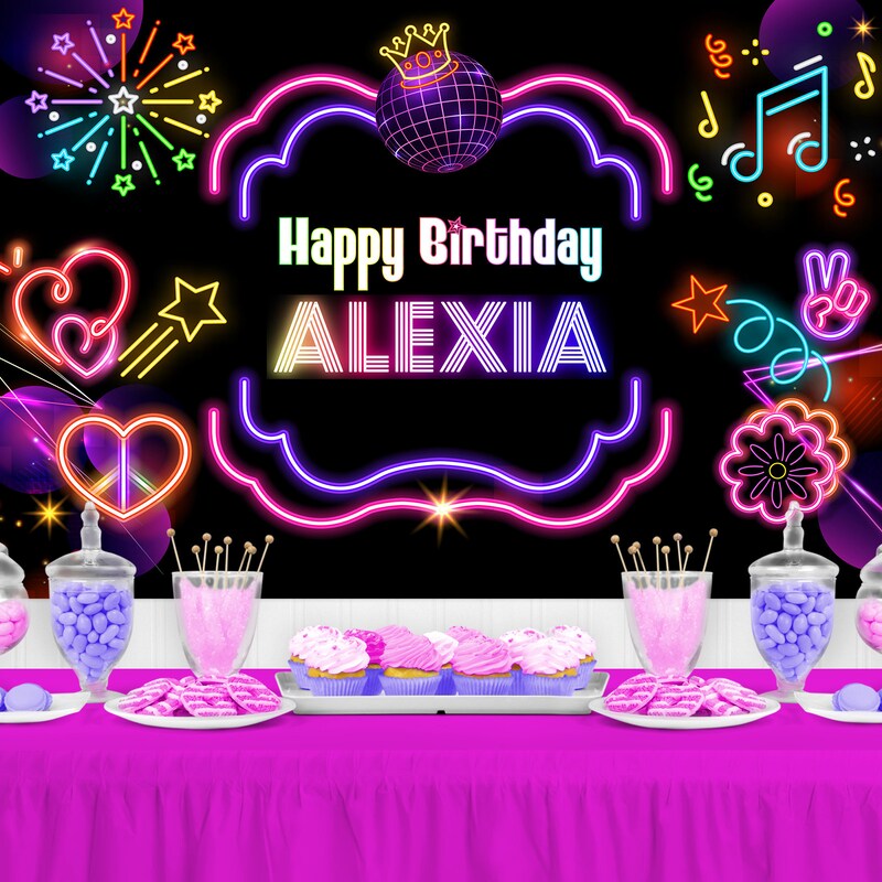 Neon Birthday Backdrop - Etsy
