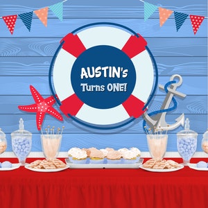 NAUTICAL Personalized Party Backdrop - Maritime First Birthday Party ...