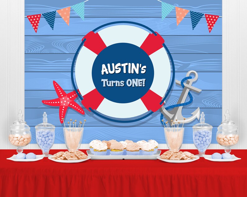 NAUTICAL Personalized Party Backdrop Maritime First Birthday - Etsy