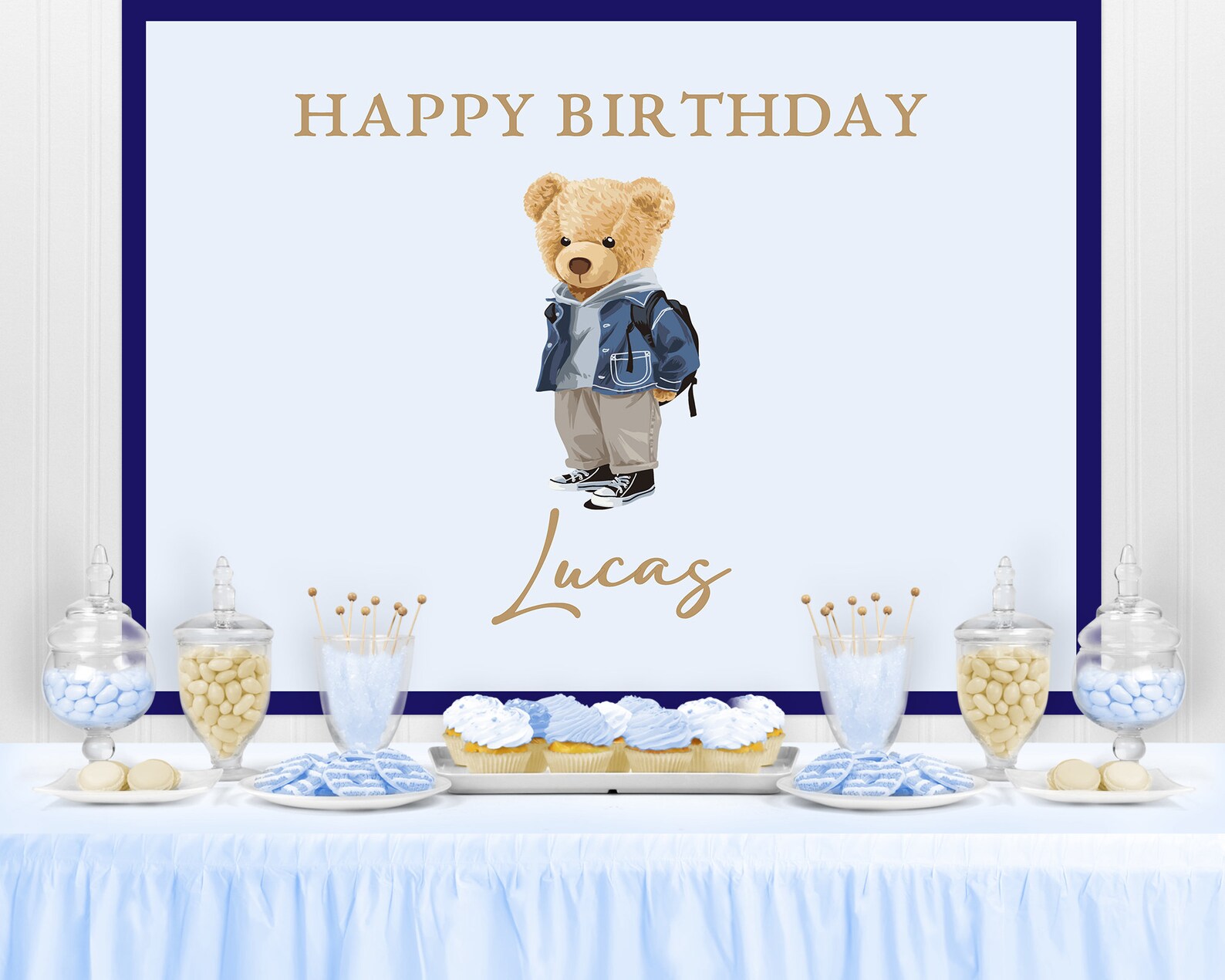 BEAR Birthday Backdrop - Custom London Teddy Bear Birthday Party ...