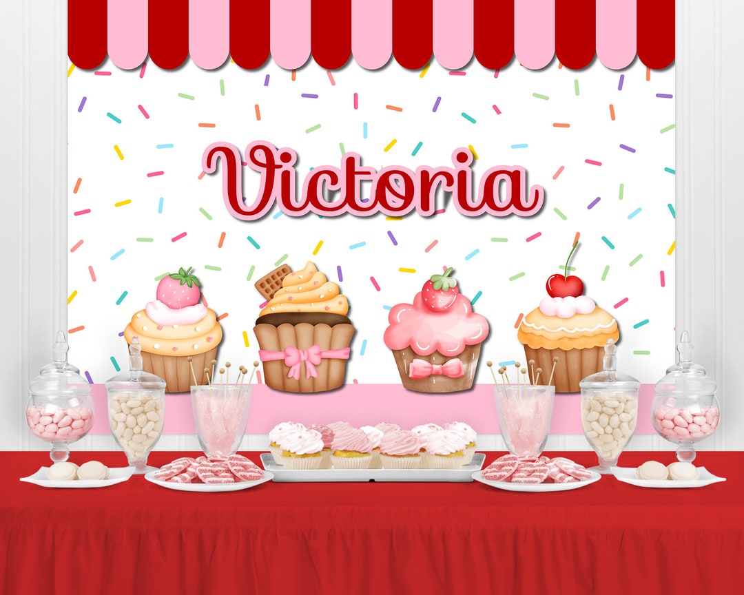 CUPCAKE SHOP Personalized Birthday Party Backdrop - Sweet Shop Candy ...
