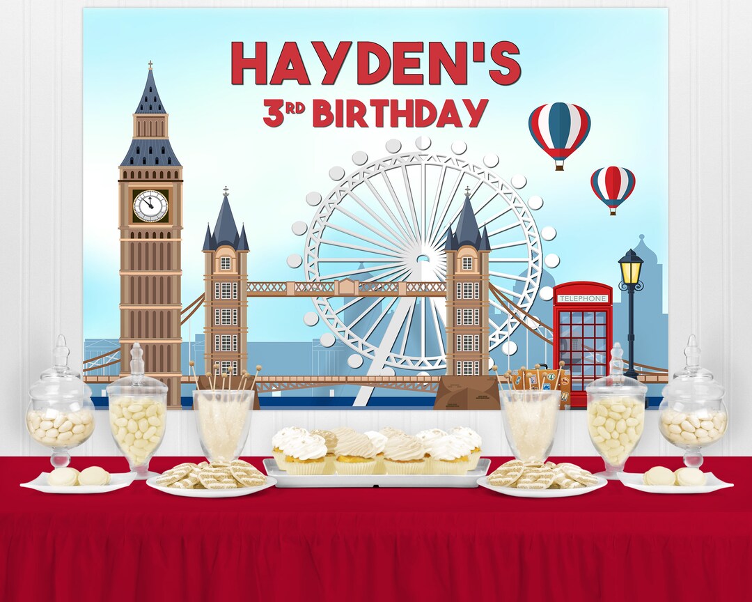 LONDON Birthday Backdrop - Custom London Teddy Bear Inspired Birthday ...