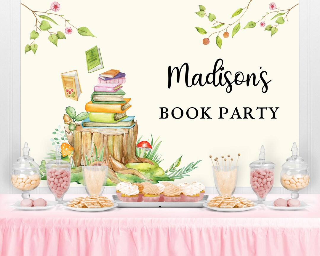 BOOK PARTY Personalized Birthday Backdrop - Book Club Party Backdrop ...