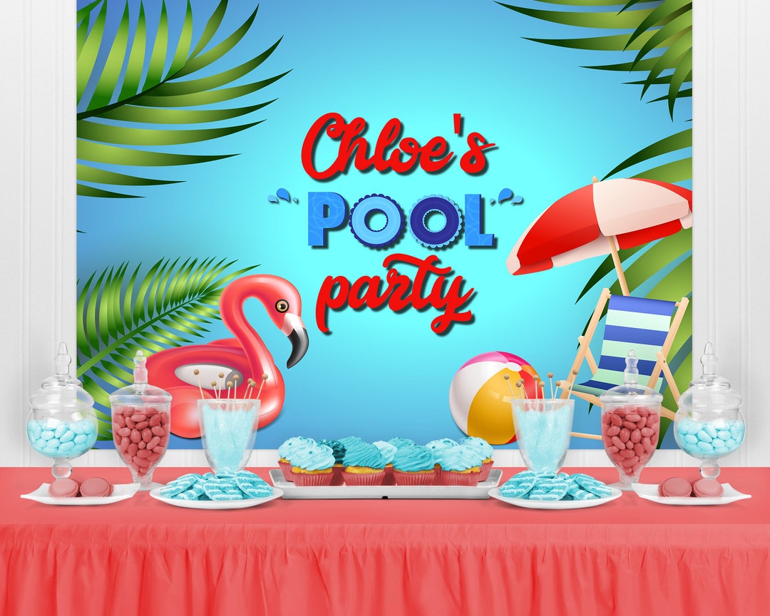 POOL BEACH Party Backdrop - Pool Beach Party Background - Personalized ...