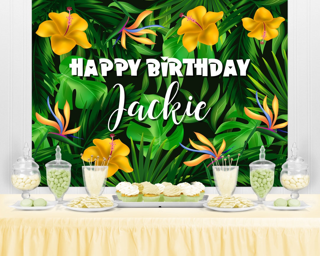 LUAU Tropical Personalized Party Backdrop - BEACH LUAU Party Background ...