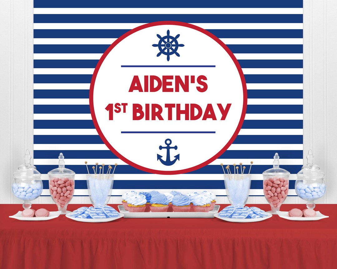 NAUTICAL Personalized Party Backdrop - Maritime First Birthday Party ...