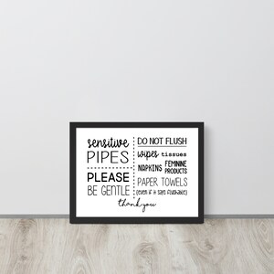 Sensitive Pipes Framed Poster, Guest Bathroom, Wall Signs, Septic ...