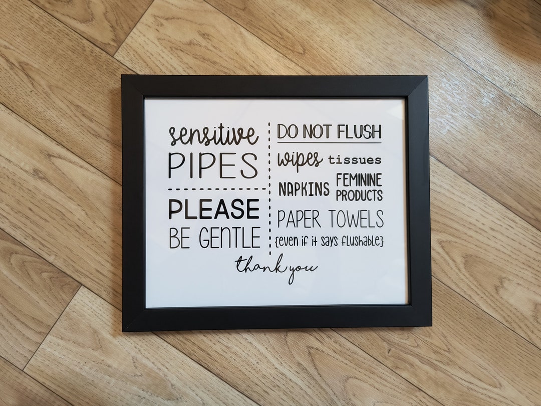 Sensitive Pipes Framed Poster, Guest Bathroom, Wall Signs, Septic ...