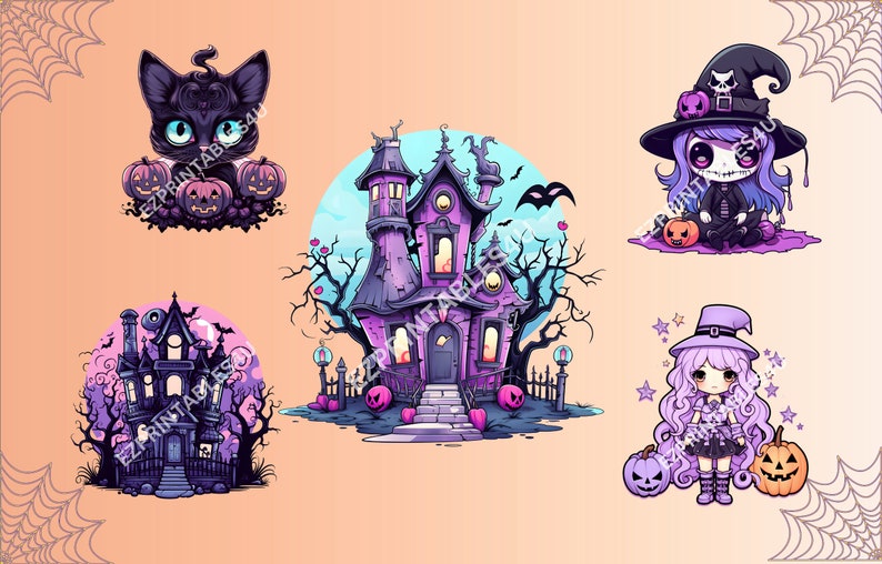 15 Pastel Halloween PNG Clipart Bundle, Cute and Creepy Goth Images ...