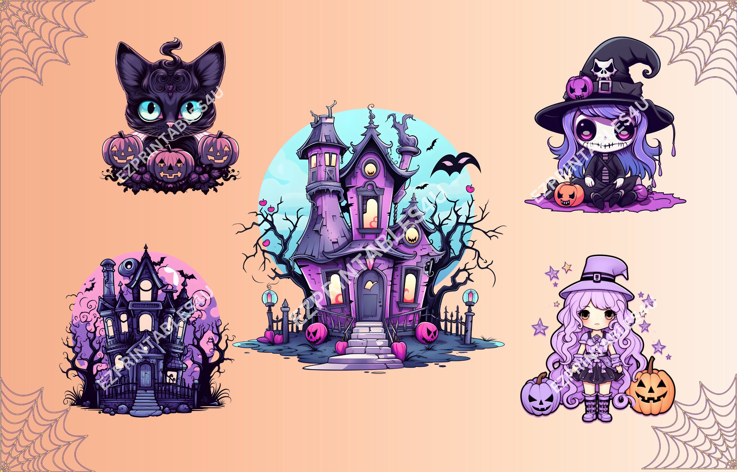 15 Pastel Halloween PNG Clipart Bundle, Cute and Creepy Goth Images ...