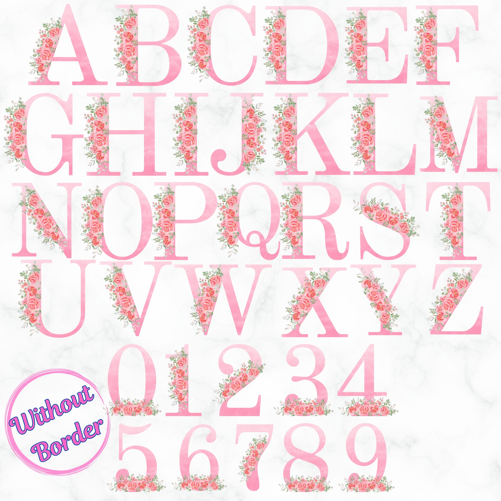 Floral Alphabet Watercolor Flowers Pink & Blue Alphabet PNG Flower ...
