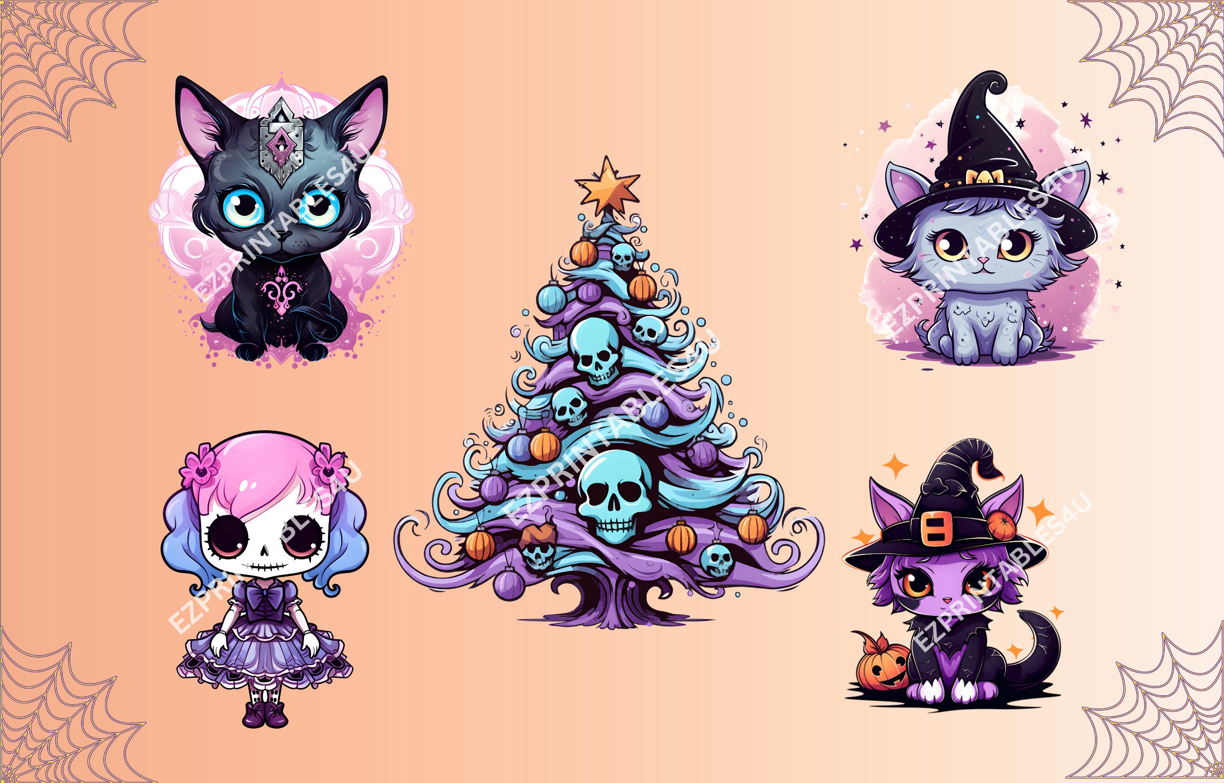 Clipart Bundle Pastel Halloween PNG Cute and Creepy Images Transparent ...