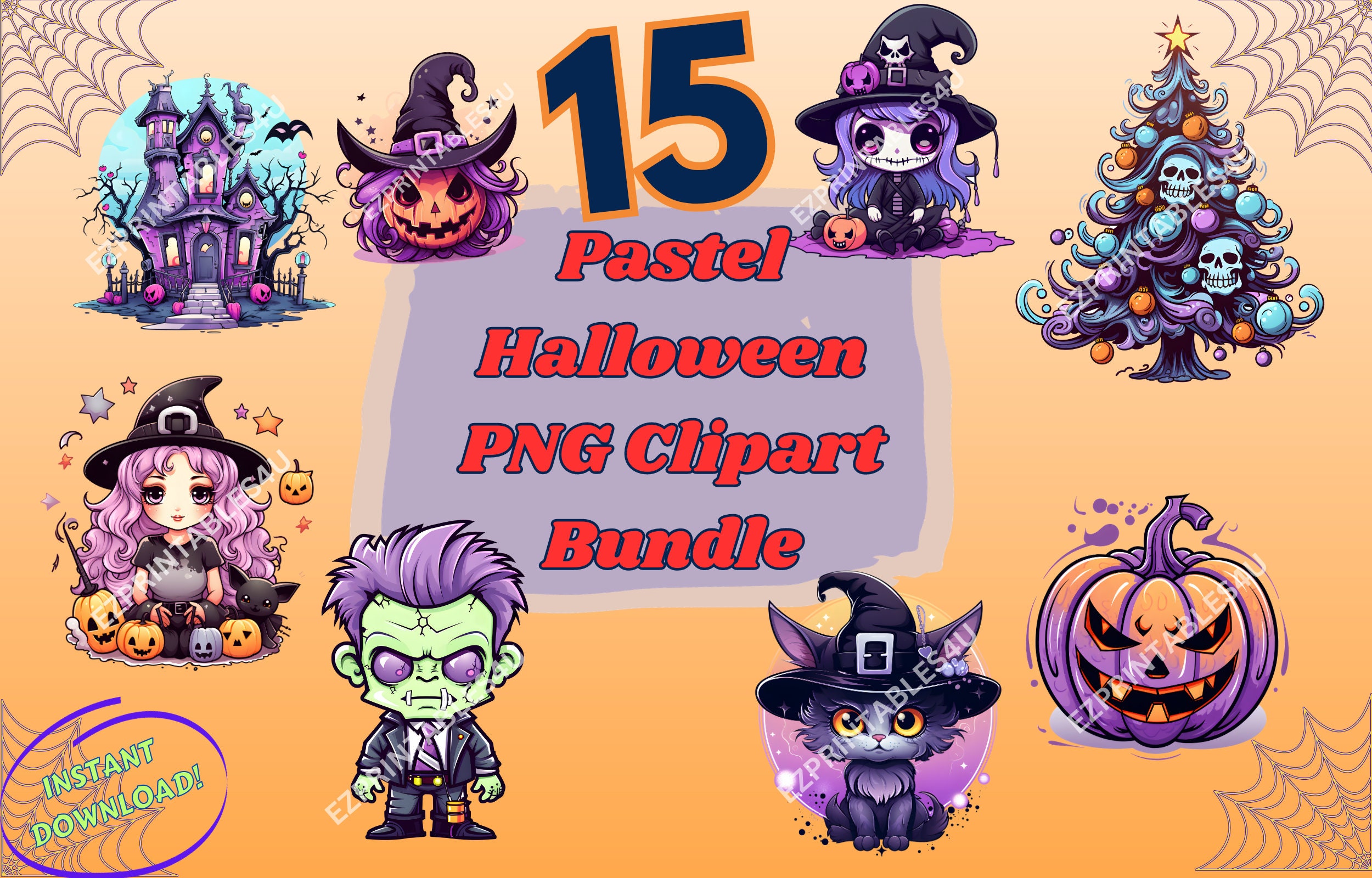 15 Pastel Halloween PNG Clipart Bundle, Cute and Creepy Goth Images ...