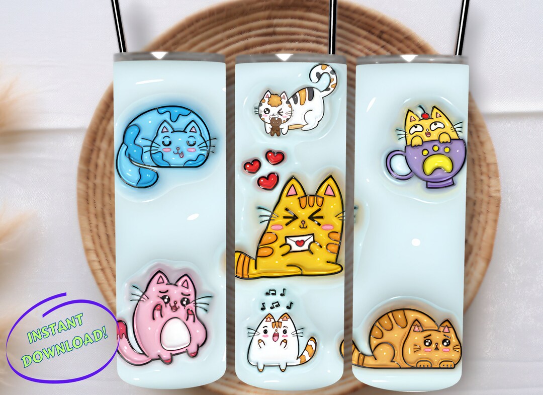 Inflated Cute Cats Style Design 3d Puff 20 Oz Sublimation - Etsy