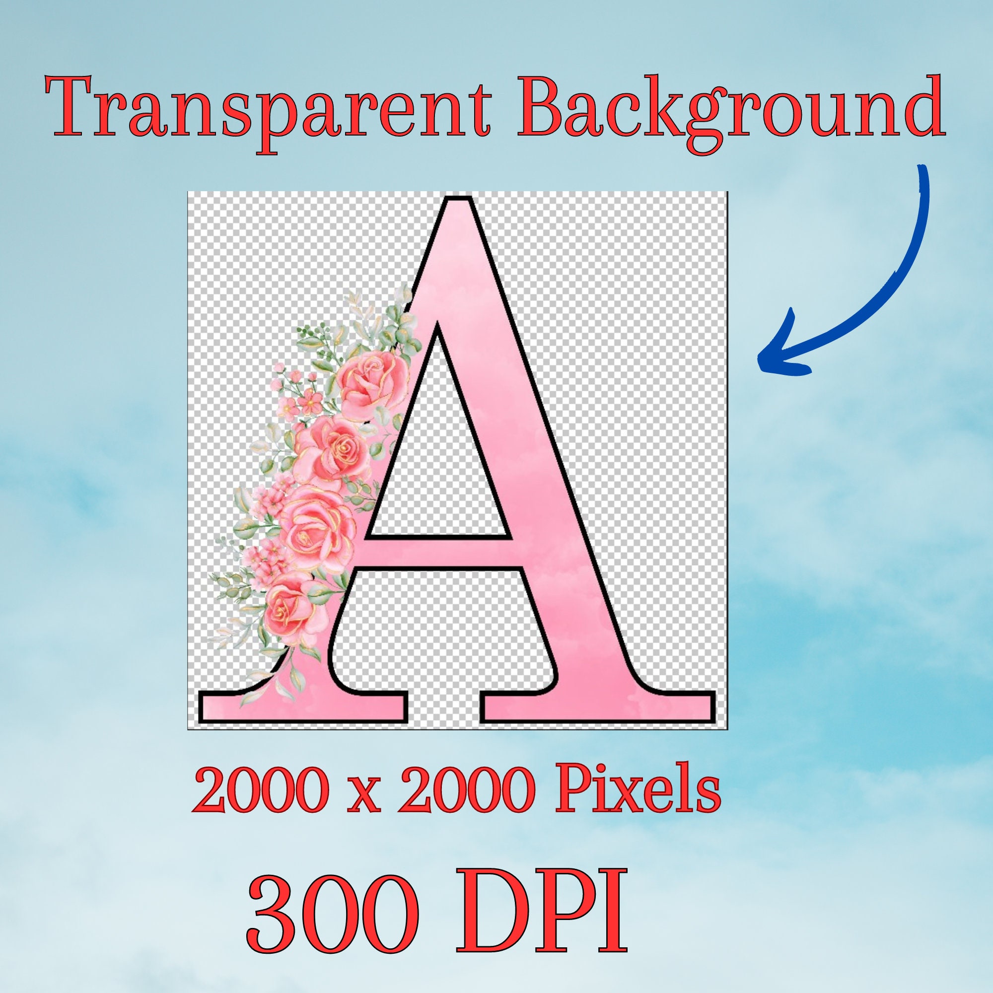 Floral Alphabet Watercolor Flowers Pink & Blue Alphabet PNG Flower ...