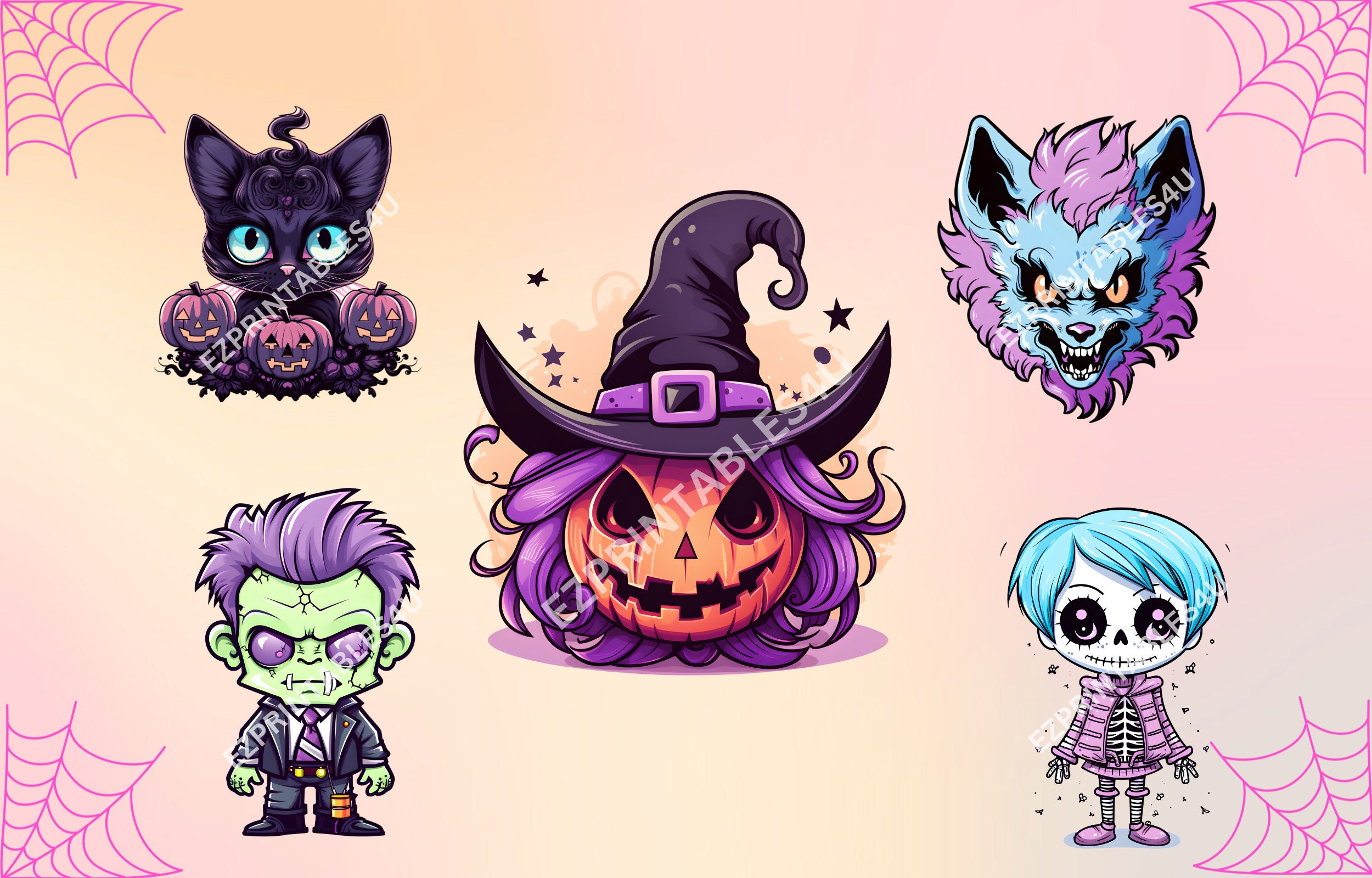 15 Pastel Halloween PNG Clipart Bundle, Cute and Creepy Goth Images ...