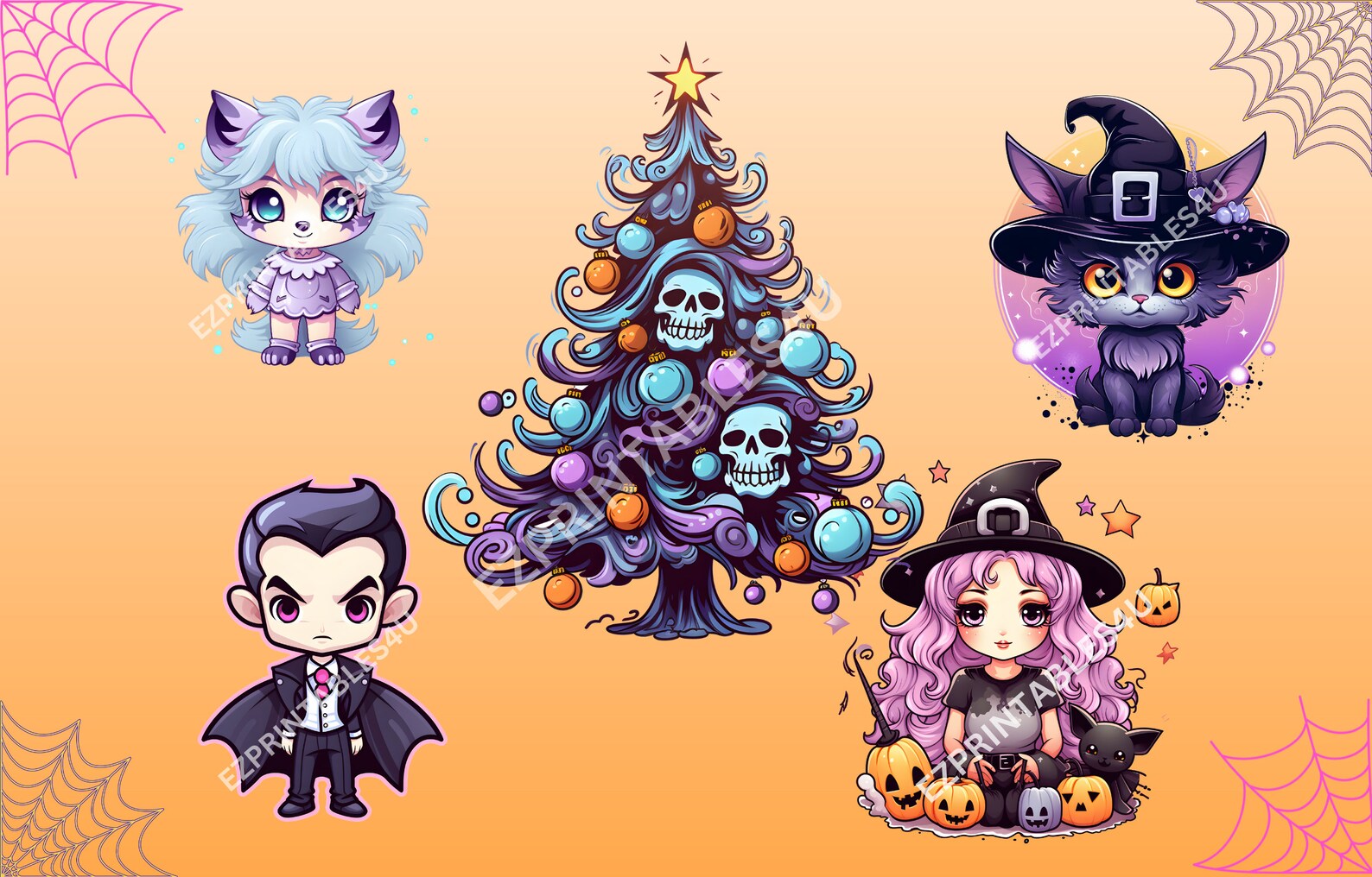 15 Pastel Halloween PNG Clipart Bundle, Cute and Creepy Goth Images ...