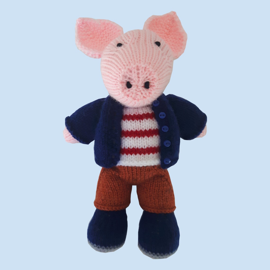 Toy Knitting Pattern for Mr Pig Wearing a Top Down Cardigan, Vest and ...
