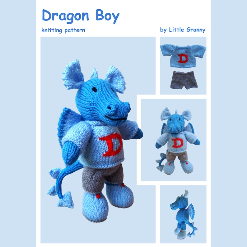 Toy Knitting Pattern for a Dragon Boy Wearing a Top Down Jumper and ...