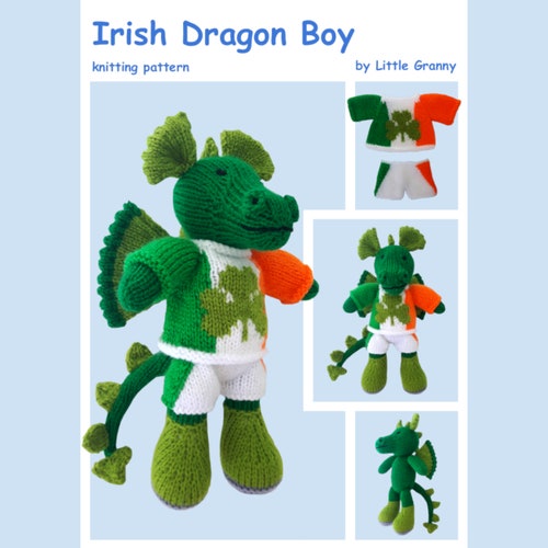 Toy Knitting Pattern for a Welsh Dragon Boy Wearing a Flag of - Etsy