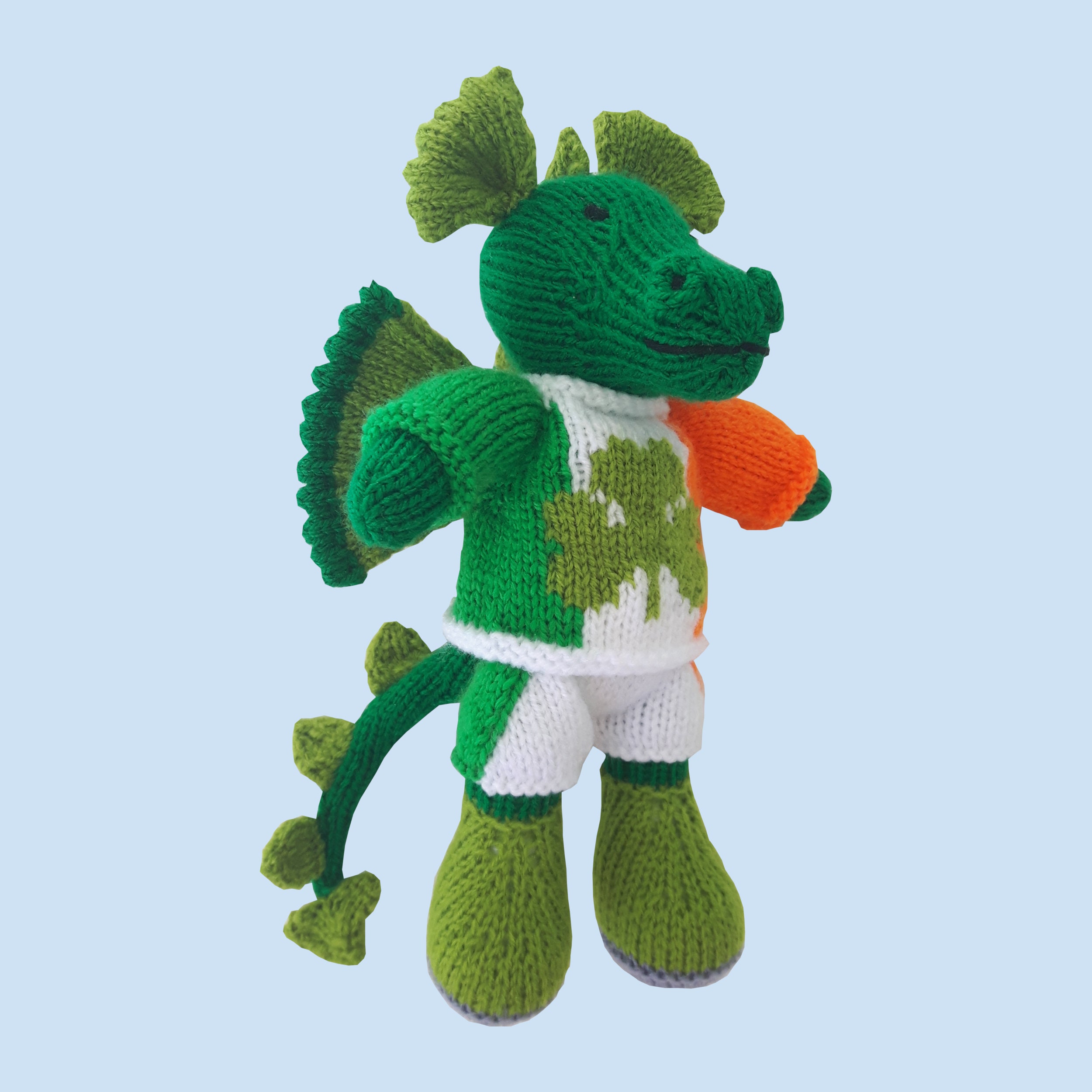 Toy Knitting Pattern for an Irish Dragon Boy Wearing an Irish Flag Top ...