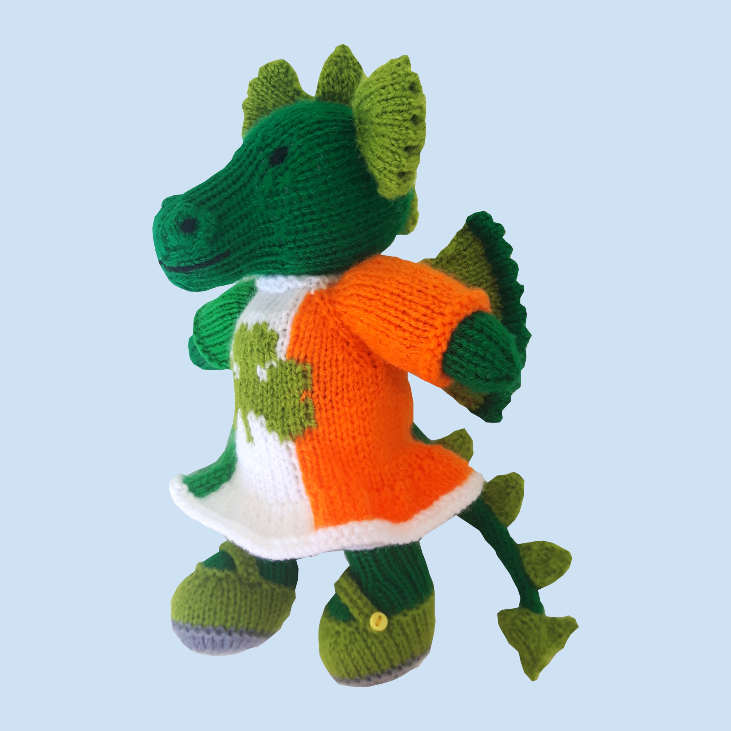Toy Knitting Pattern for an Irish Dragon Girl Wearing an Irish Flag Top ...