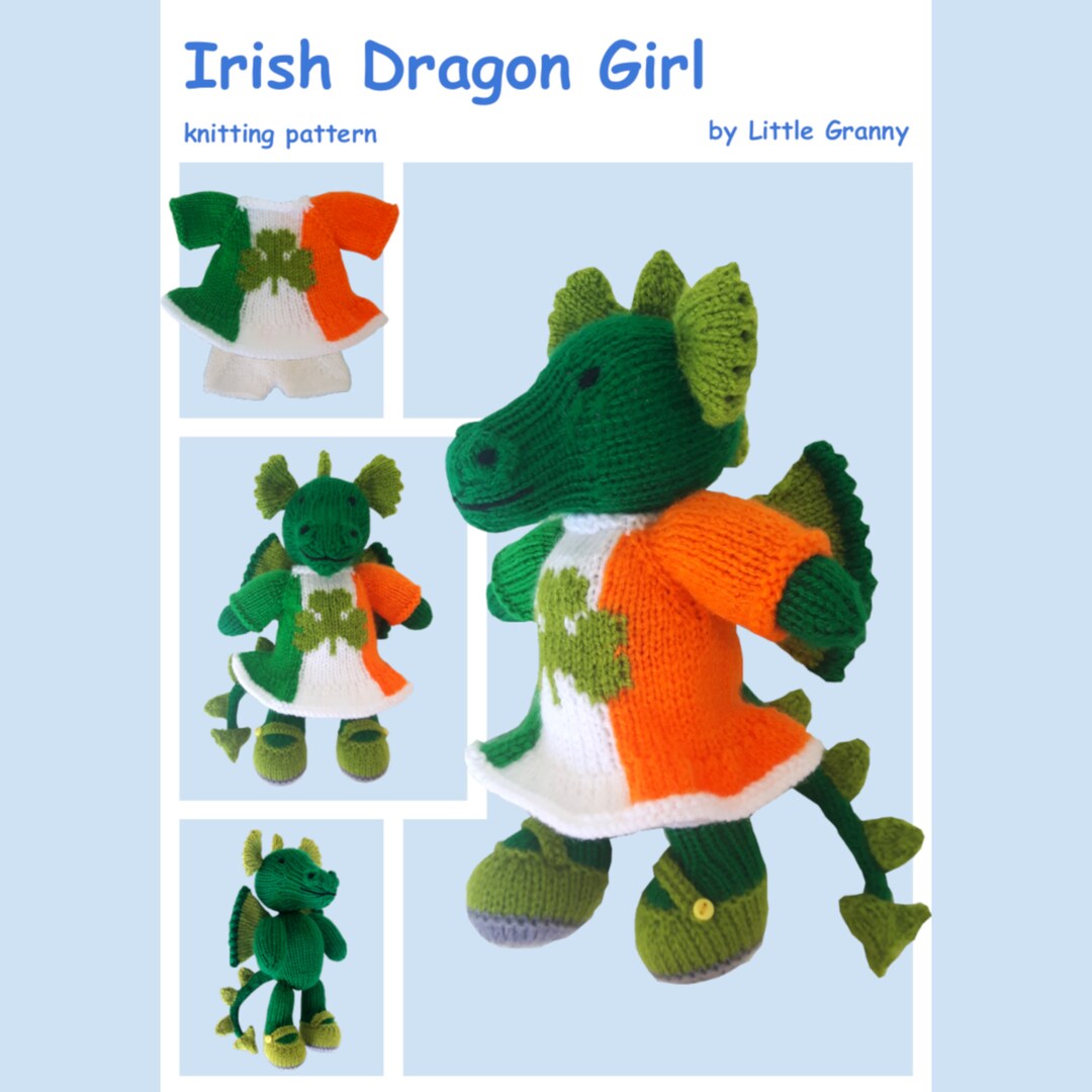 Toy Knitting Pattern for an Irish Dragon Girl Wearing an Irish Flag Top ...