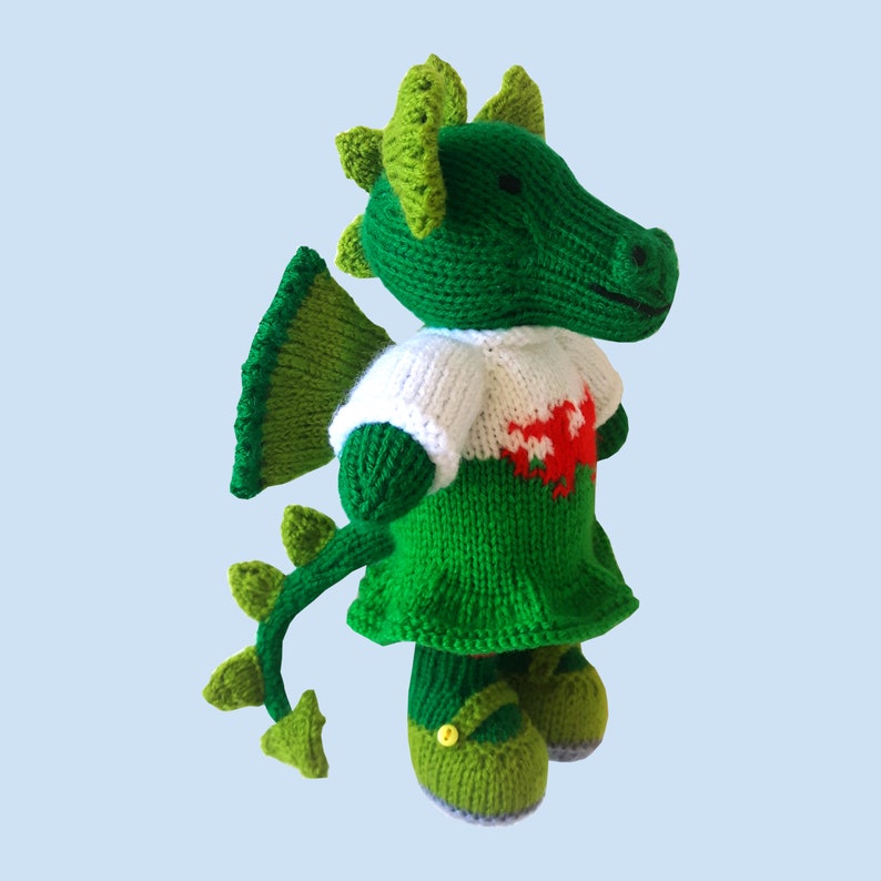 Toy Knitting Pattern for a Welsh Dragon Girl Wearing a Flag of Wales ...
