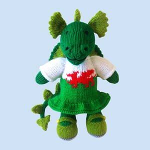 Toy Knitting Pattern for a Welsh Dragon Girl Wearing a Flag of Wales ...