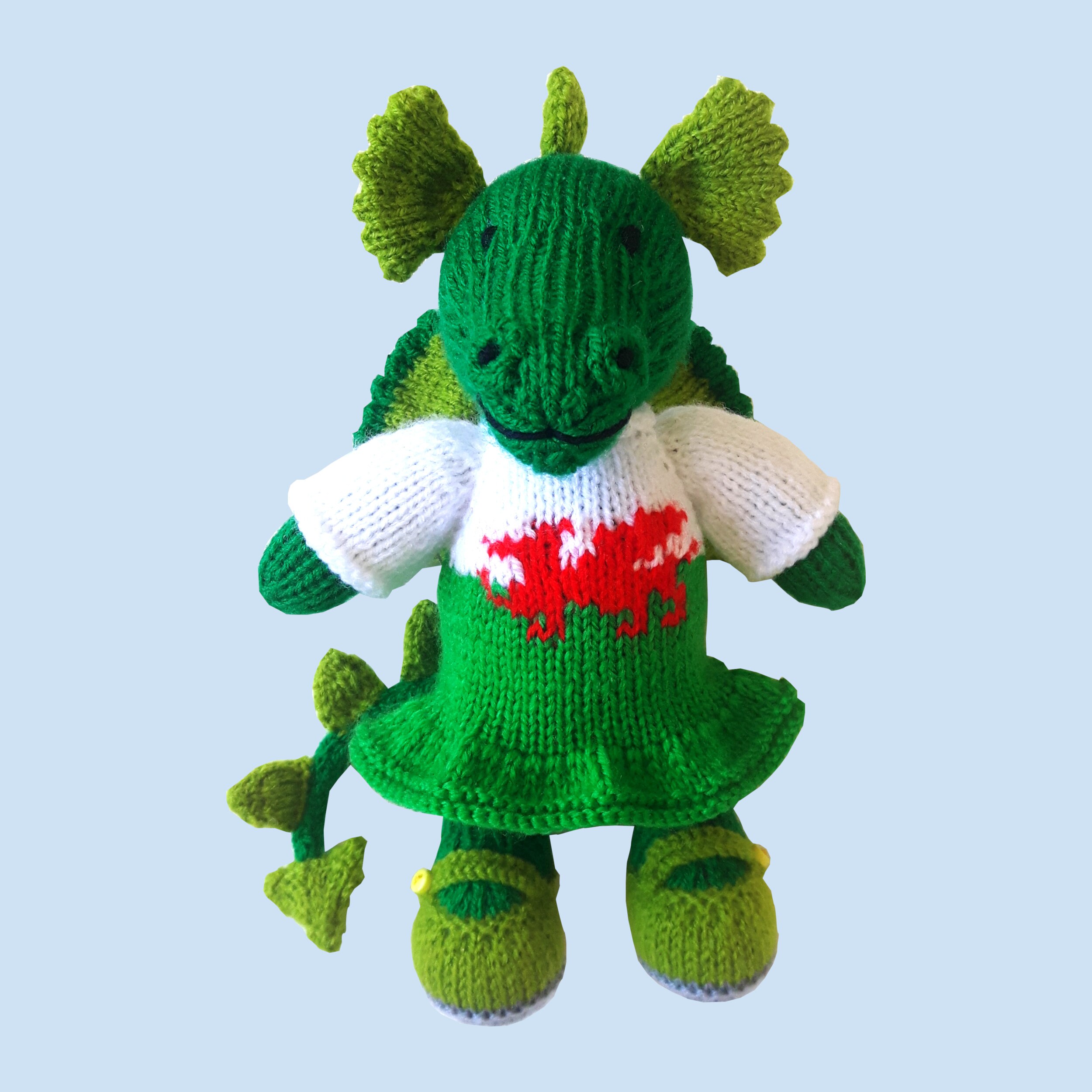 Toy Knitting Pattern for a Welsh Dragon Girl Wearing a Flag of Wales ...