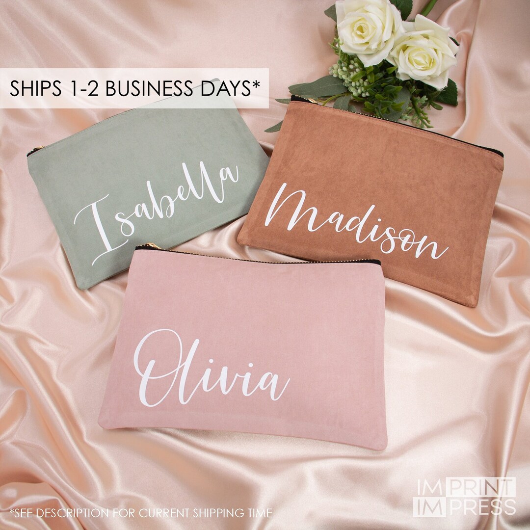 Personalized Suede Makeup Bag Bridesmaid Cosmetic Bag - Etsy