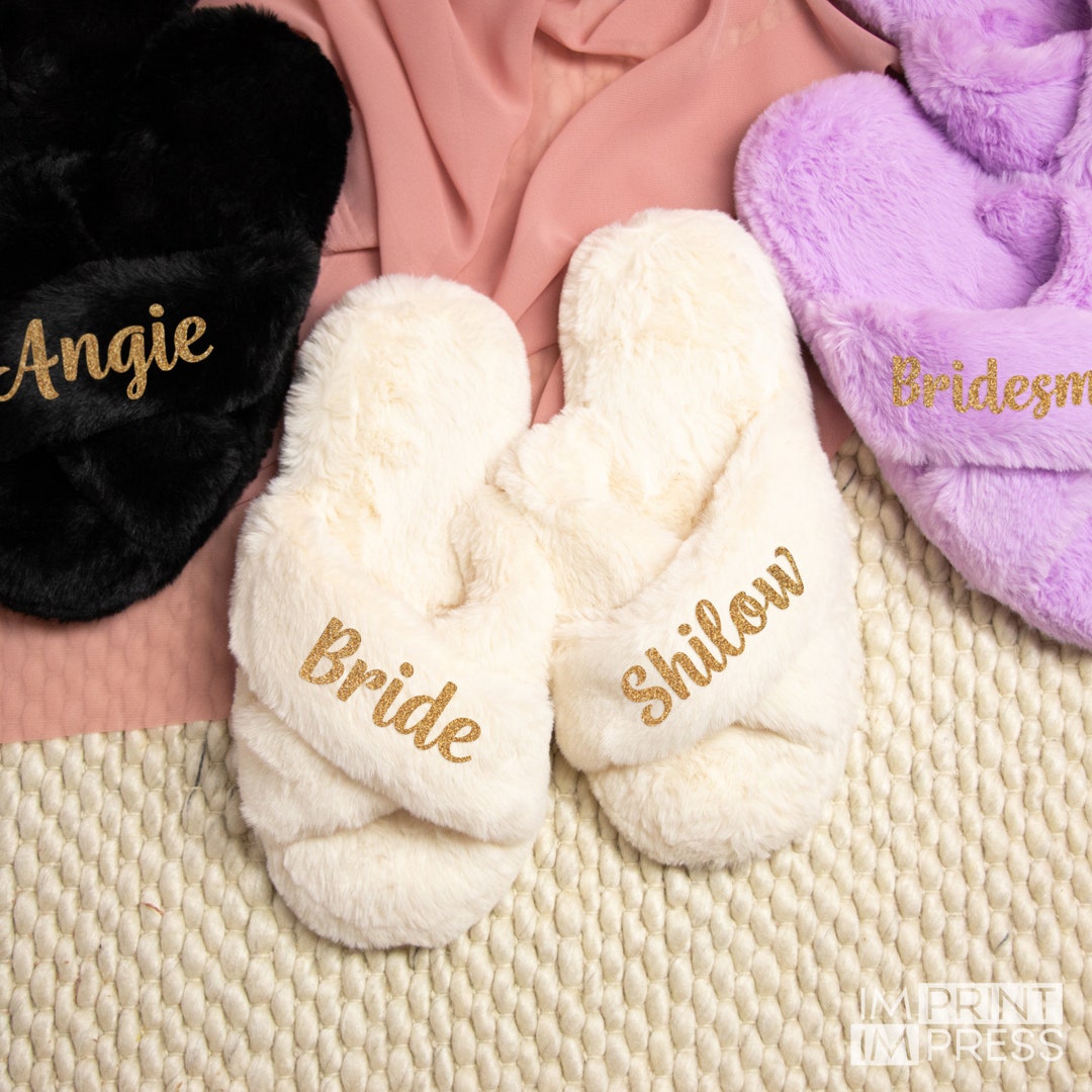 Custom Bride Slippers | Personalized Soft House Slippers | Bridesmaid ...