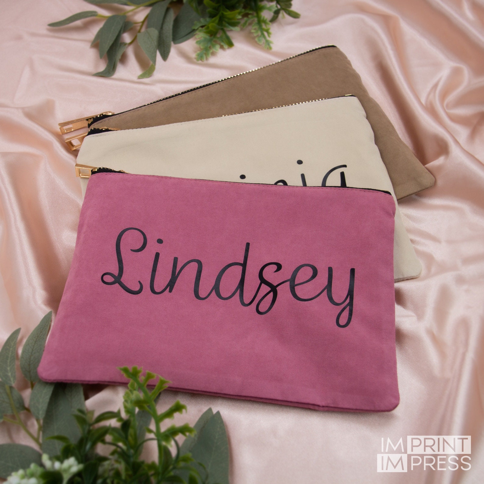 Personalized Suede Makeup Bag Bridesmaid Cosmetic Bag - Etsy
