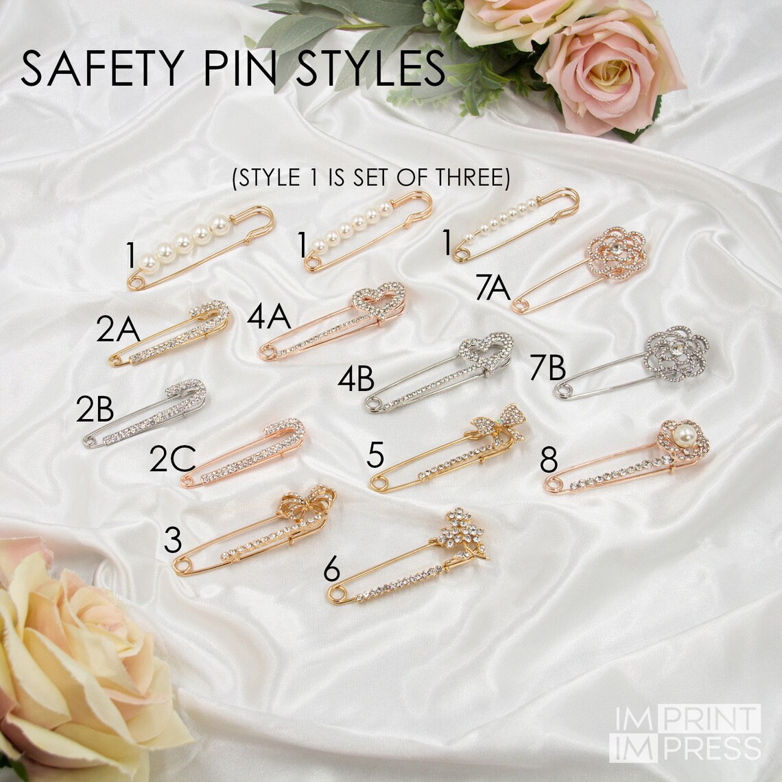 Rhinestone Safety Pin Floral Rhinestone Brooch Variety - Etsy