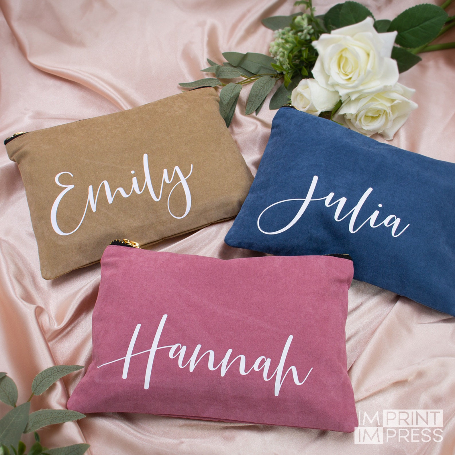 Personalized Suede Makeup Bag Bridesmaid Cosmetic Bag - Etsy