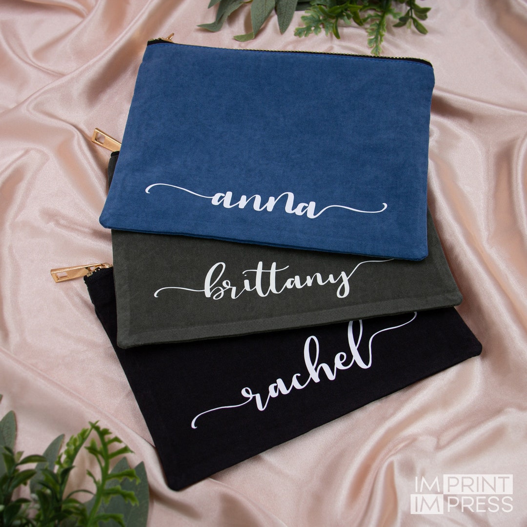 Personalized Suede Makeup Bag | Bridesmaid Cosmetic Bag | Custom Makeup ...
