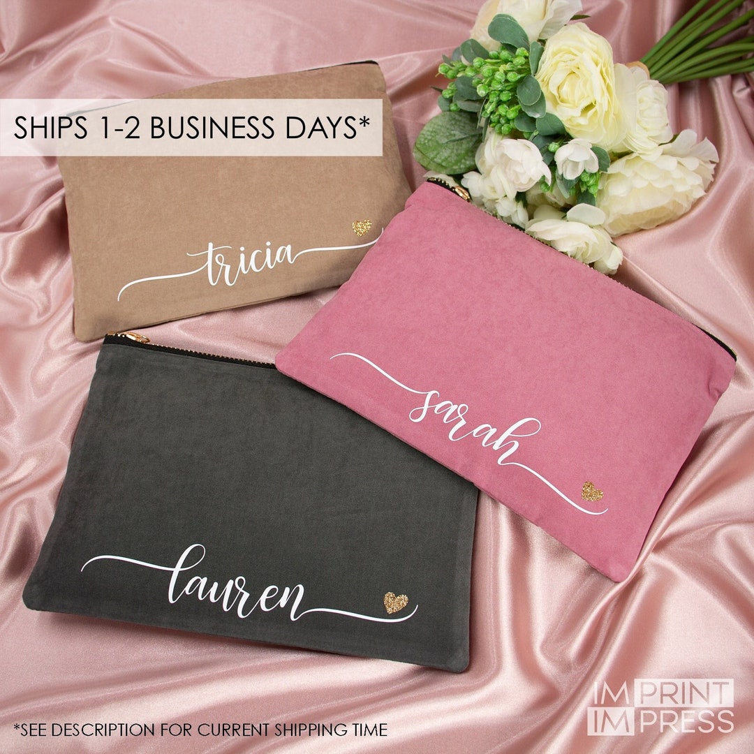 Personalized Suede Makeup Bag Bridesmaid Cosmetic Bag With Glitter ...